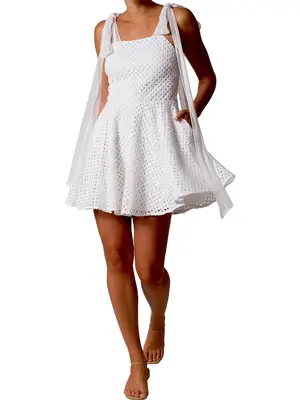 Miguelina Lily Circle Lace Mini Dress - White