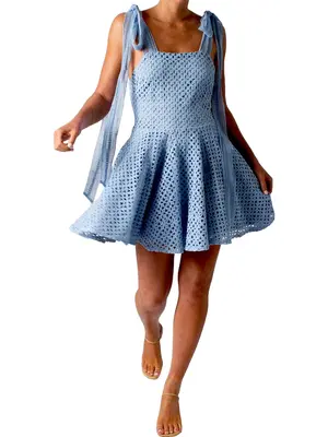 Miguelina Lily Circle Lace Mini Dress - Blue