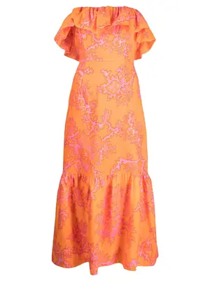 Rhode Thea Coral-print Dress - Orange