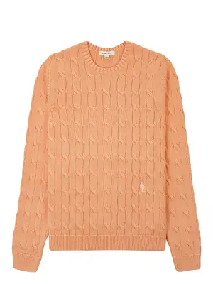 SPORTY & RICH Logo-embroidered Cable-knit Jumper - Orange