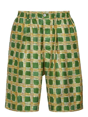 Marni Silk Check Shorts - Green