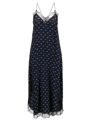 Zadig&Voltaire Lace-trim Silk Midi Dress - Blue