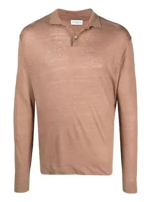 BALLANTYNE Long-sleeve Linen Knit Polo Shirt - Brown