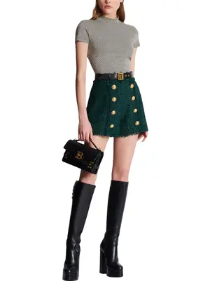 Balmain Button-detailed Tweed Shorts - Green