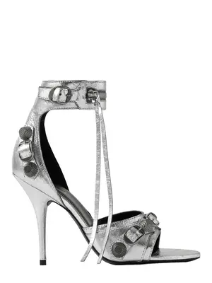 Balenciaga Cagole Embellished Metallic Crinkled-leather Sandals - Silver