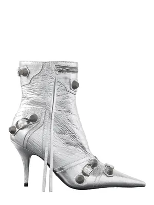 Balenciaga Le Cagole Studded Crinkled-leather Ankle Boots - Silver
