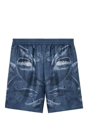 Burberry Shark Print Silk Shorts - Blue
