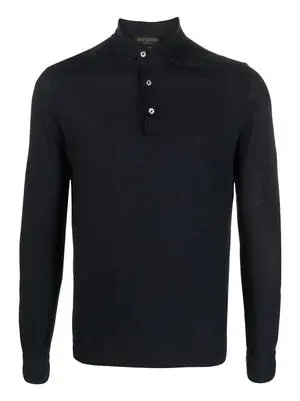 DELL'OGLIO Long-sleeve Cotton Polo Shirt - Blue