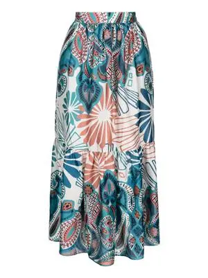 Ba&sh Botanical-print Flared Skirt - Blue