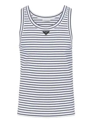 Prada Triangle-logo Striped Tank Top - White