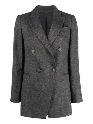 Brunello Cucinelli Mélange-effect Double-breasted Blazer - Grey