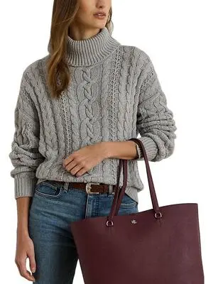 Ralph Lauren Ralph Lauren Crosshatch Leather Large Karly Tote Dark Garnet