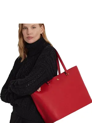 Ralph Lauren Ralph Lauren Crosshatch Leather Large Karly Tote Martin Red