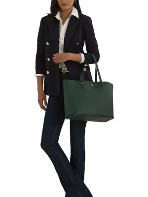 Ralph Lauren Ralph Lauren Crosshatch Leather Large Karly Tote Season Green
