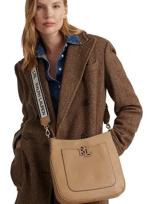 Ralph Lauren Pebbled Leather Large Cameryn Crossbody Camel