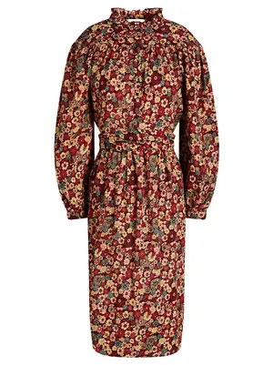 Antik Batik Colline Floral-print Cotton Dress - Burgundy