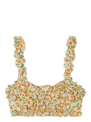 Loretta Caponi Nora Cropped Floral-print Top - Saffron