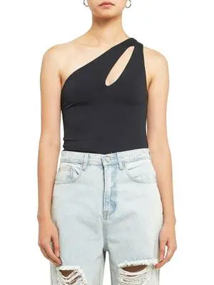 GREY LAB Cutout One-shoulder Bodysuit - Black