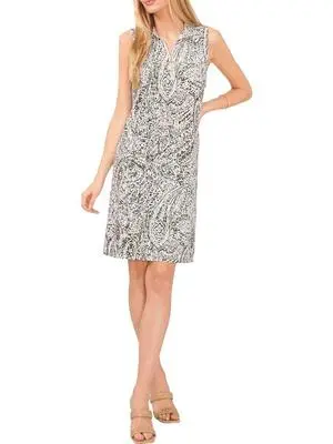 Chaus Paisley O-ring Zip Shift Dress - Olive/ White