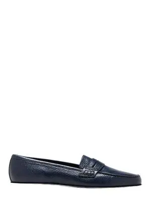 Manolo Blahnik Perrita Leather Penny Loafers Navy
