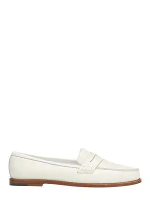 Manolo Blahnik Perrita Leather Penny Loafers White