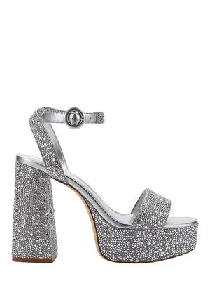Larroude Dolly Embellished Platform High Heel Sandals - Grey