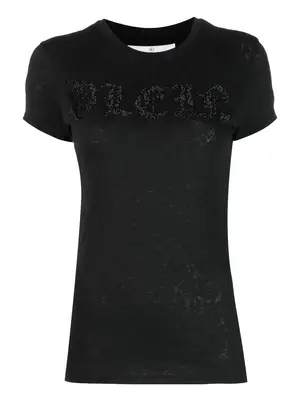 Philipp Plein Rhinestone-logo Snake-print T-shirt - Black