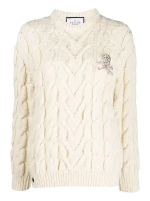Philipp Plein Cable-knit Jumper - White
