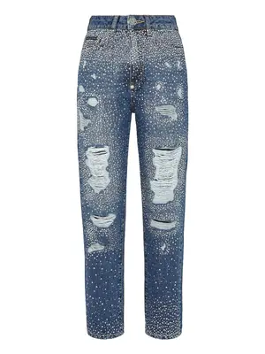 Philipp Plein Crystal-embellished Denim Trousers - Blue