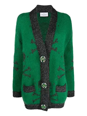 Philipp Plein Skull-print Mohair-blend Cardigan - Green