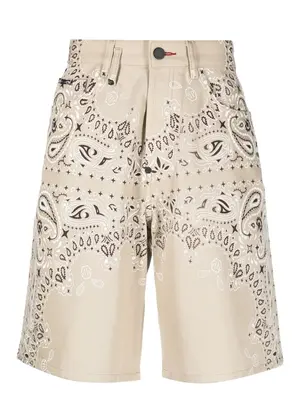 Philipp Plein Bandana-print Denim Shorts - Neutrals
