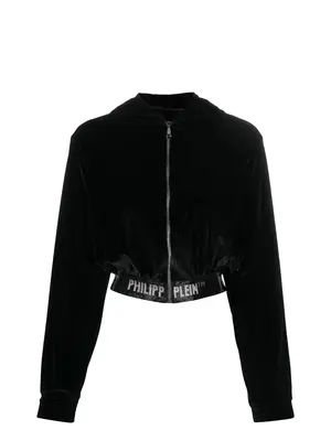Philipp Plein Logo Velour Hoodie - Black