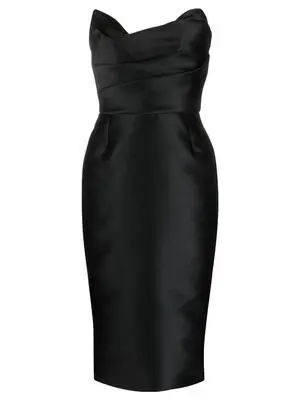 Marchesa Strapless Satin Midi Dress - Black
