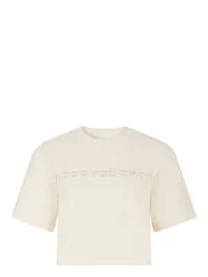 Rabanne Logo-embroidered Cropped T-shirt - Neutrals