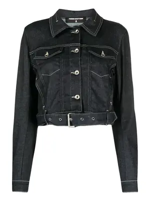 Patrizia Pepe Cropped Denim Jacket With Contrast Stitching - Blue