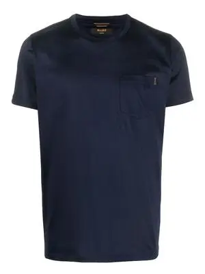 MOORER Satin Crew-neck Cotton T-shirt - Blue