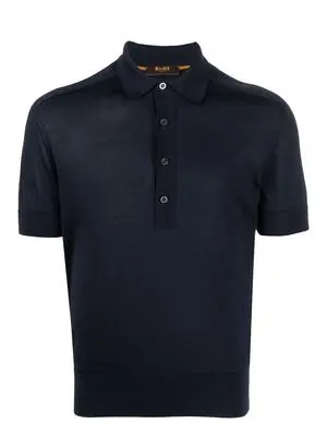 MOORER Semi-sheer Silk Polo Shirt - Blue