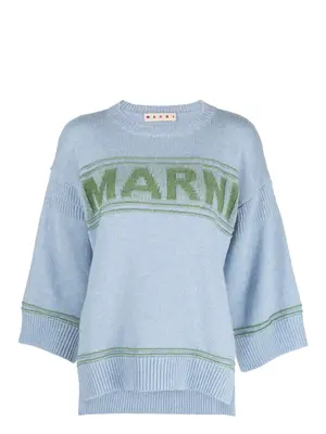 Marni Intarsia-logo Virgin Wool Sweater - Blue