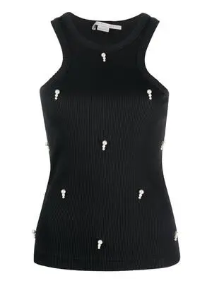 Stella McCartney Pearl-embellished Ribbed Tank Top - Black