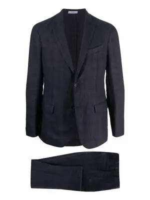 Boglioli Single-breasted Check-pattern Linen Suit - Blue