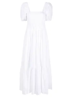 GANNI Puff-sleeve Organic Cotton Dress - White