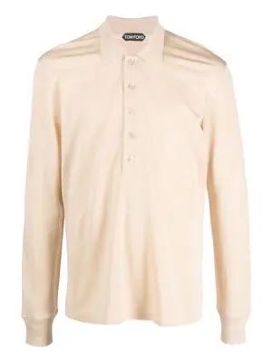 TOM FORD Piqué Long-sleeve Polo Shirt Neutrals