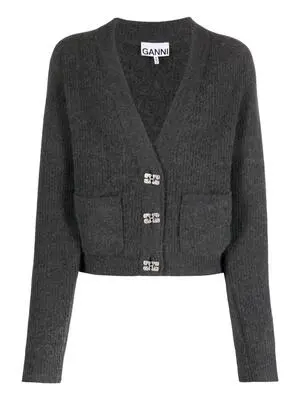 GANNI Butterfly-button Cardigan - Grey
