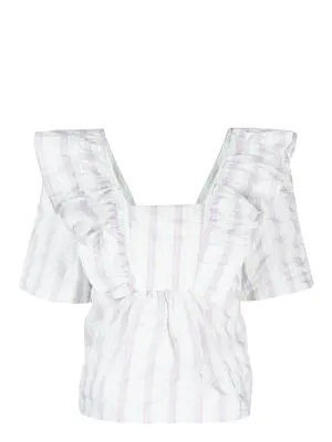 GANNI GANNI Striped Seersucker Ruffle Blouse