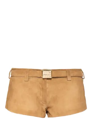 Miu Miu Belted Suede Shorts - Neutrals