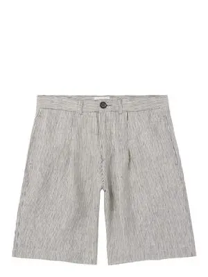 Oliver Peoples Straight-leg Striped Linen Shorts - Blue