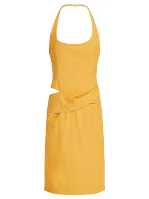 Jacquemus Hielo Cutout Draped Wool-blend Halterneck Dress - Saffron
