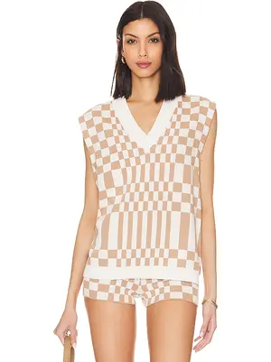 LOVERS AND FRIENDS Carice Checkered Vest - Nude & White