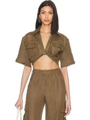 L'academie The Chrisa Crop Blouse - Olive Green