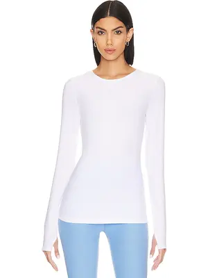 Beyond Yoga Classic Crew Pullover In White - Cloud White